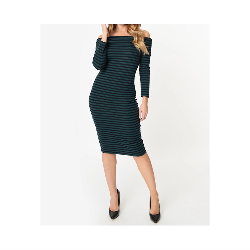 Unique Vintage Off Shoulder Vickie Wiggle Dress Gem